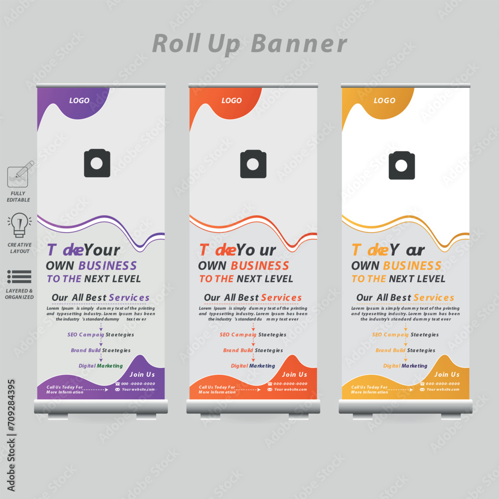 Changeable roll-up banner vector template for a corporate business ...