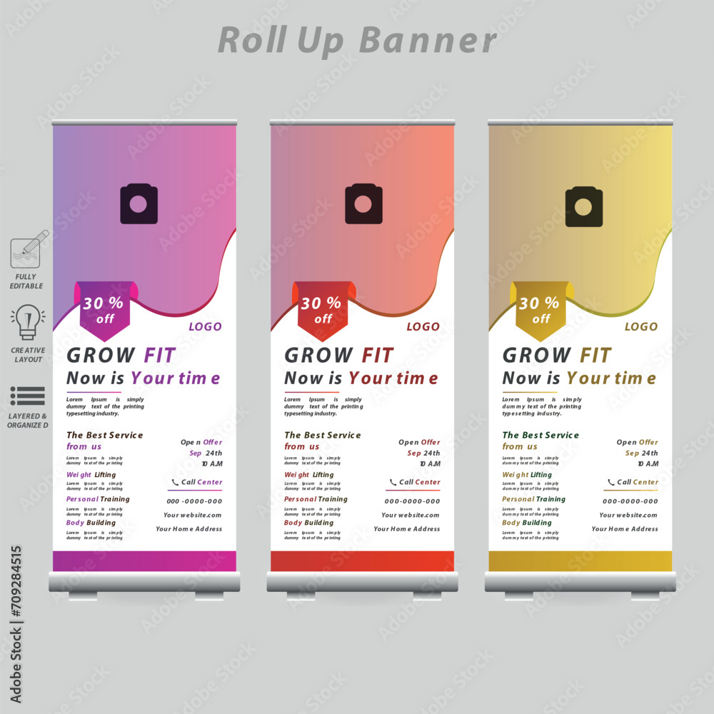 Changeable roll-up banner vector template for a corporate business. organizations Background for ...