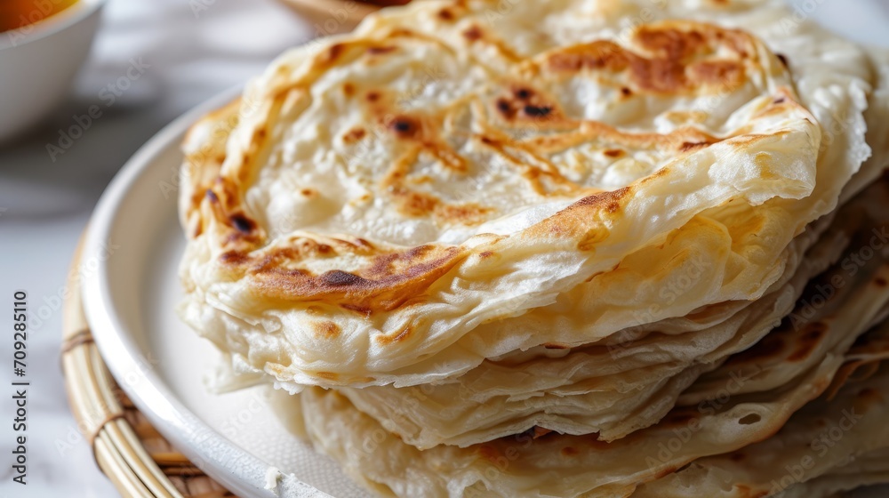 Roti canai. traditional pan fried flat bread, Freshly baked indian ...