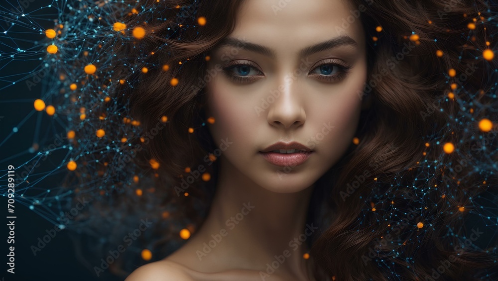 Deep machine learning. Illustration of a neural network with ...