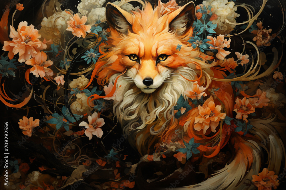 The elusive and cunning Kitsune from Japanese folklore, portrayed with ...