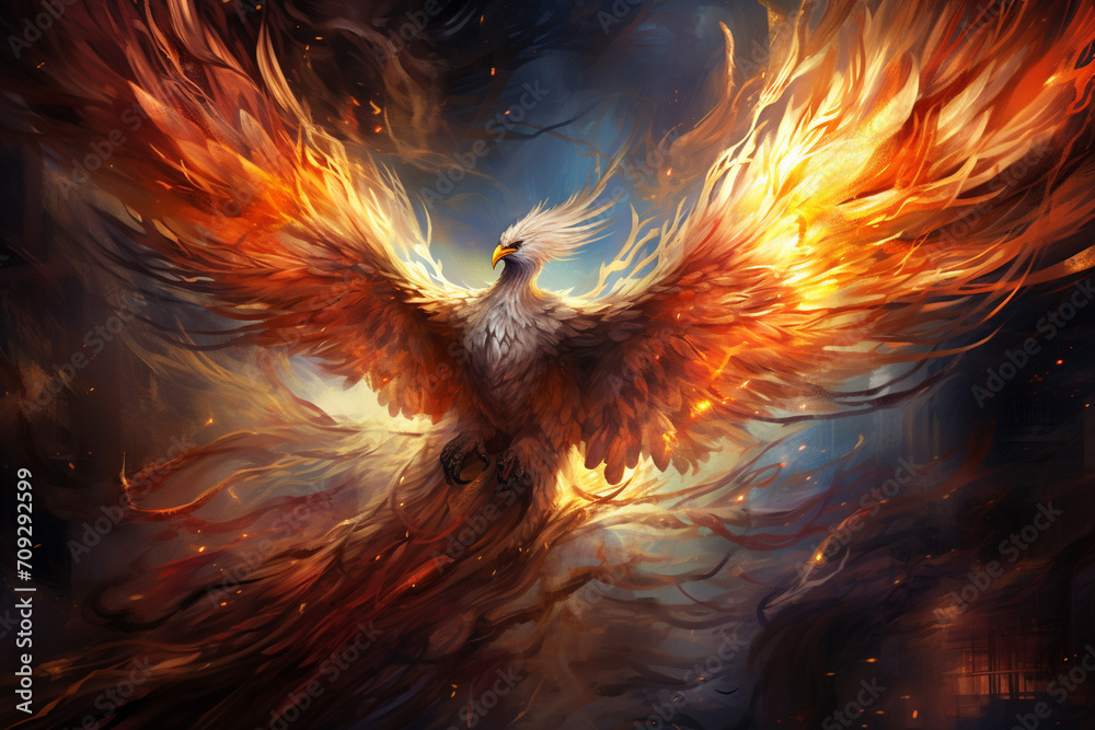 A mesmerizing portrayal of the elegant Phoenix rising from fiery ashes ...