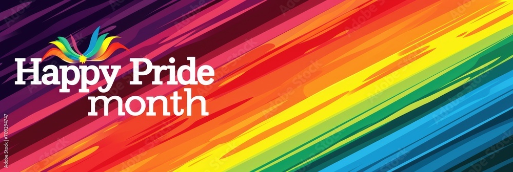 LGBT pride month banner in rainbow colors with "Happy Pride Month" text ...