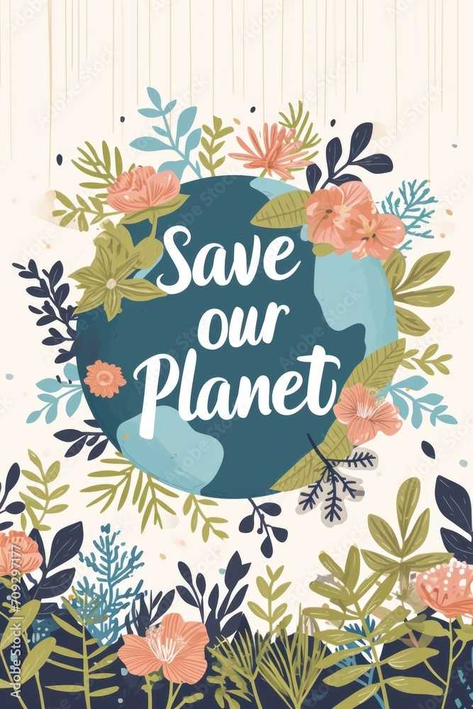 Save Our Earth poster in green colors Stock Illustration | Adobe Stock