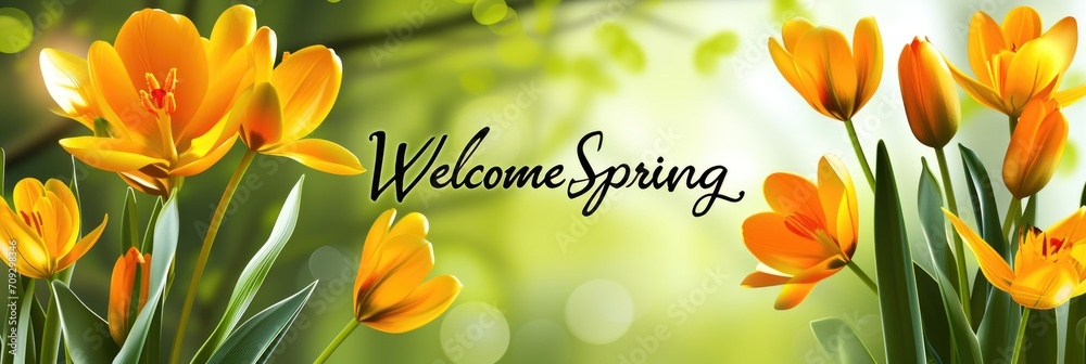 Welcome spring day. Flower tree for Happy holidays greeting card ...