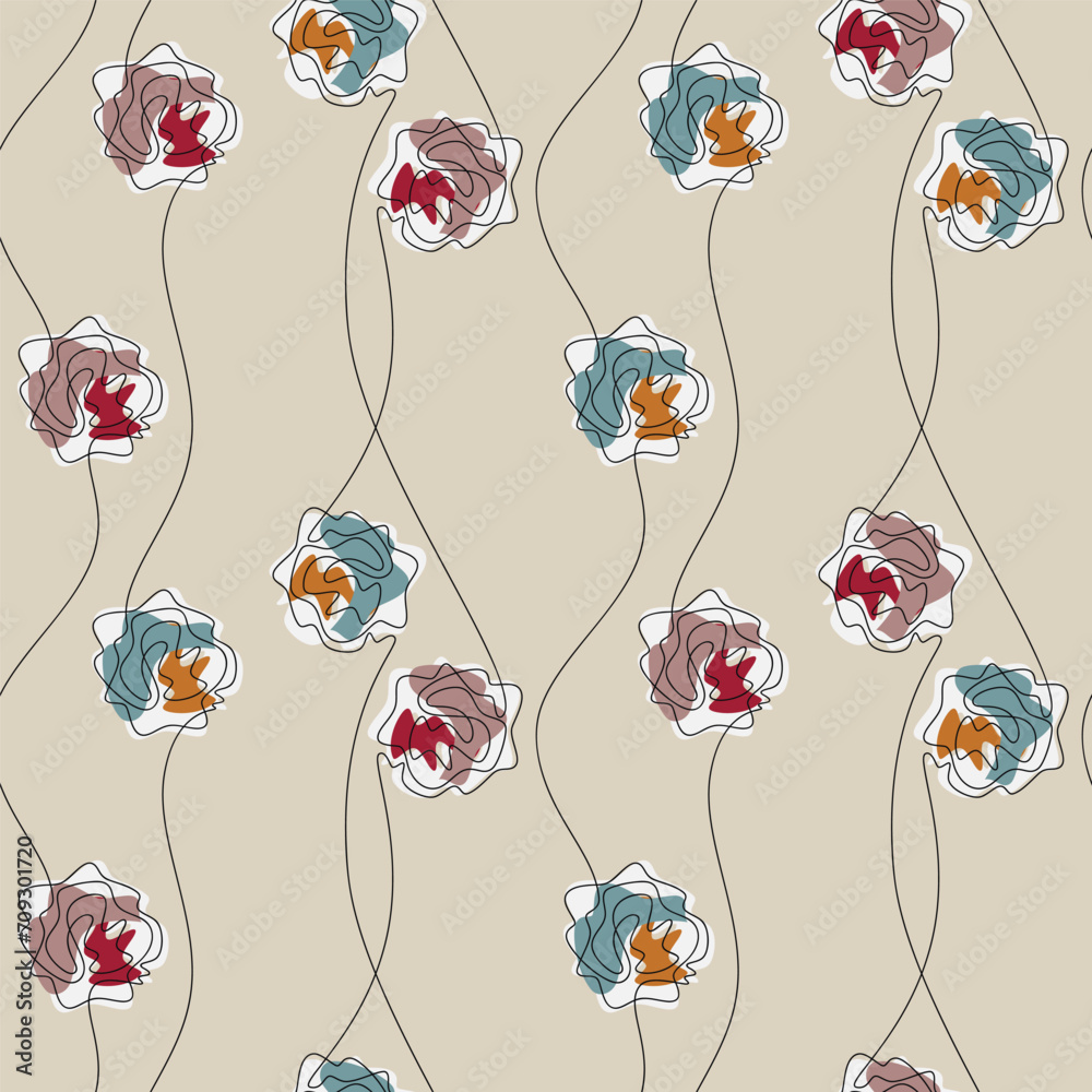 Cartoon hand drawn illustration. Rose flower seamless pattern vector ...