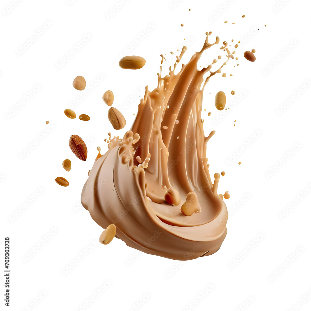 spreading peanut butter with scatter peanut beans on transparent ...