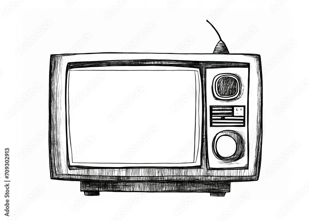 Cute ink sketch drawing illustration of an old retro vintage tv set ...