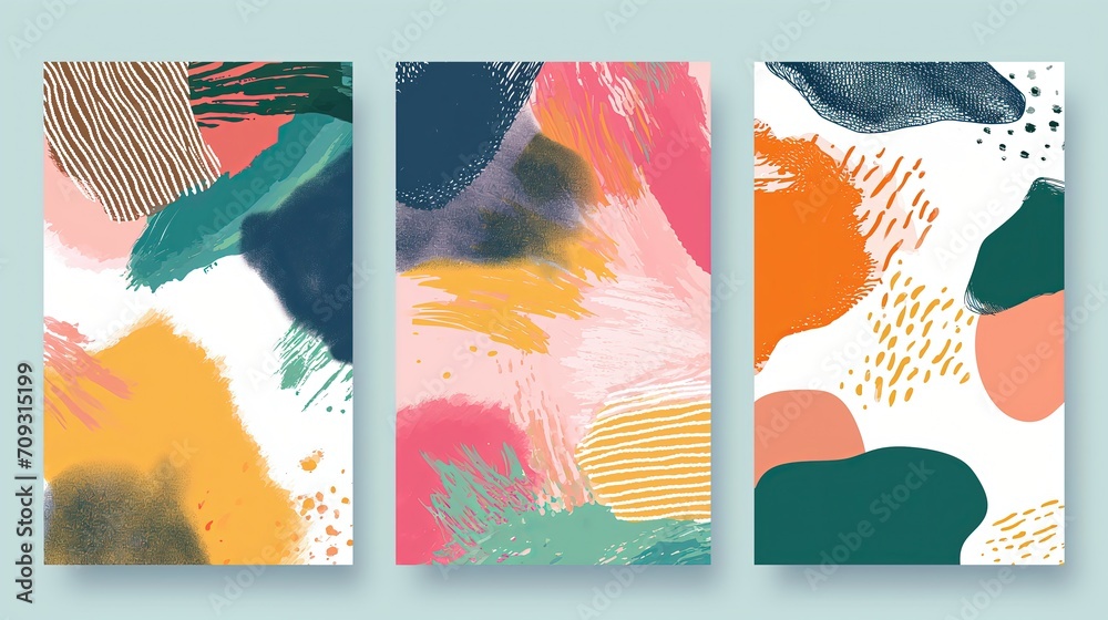 three boho freeform shape line and dot grungy art illustration picture ...