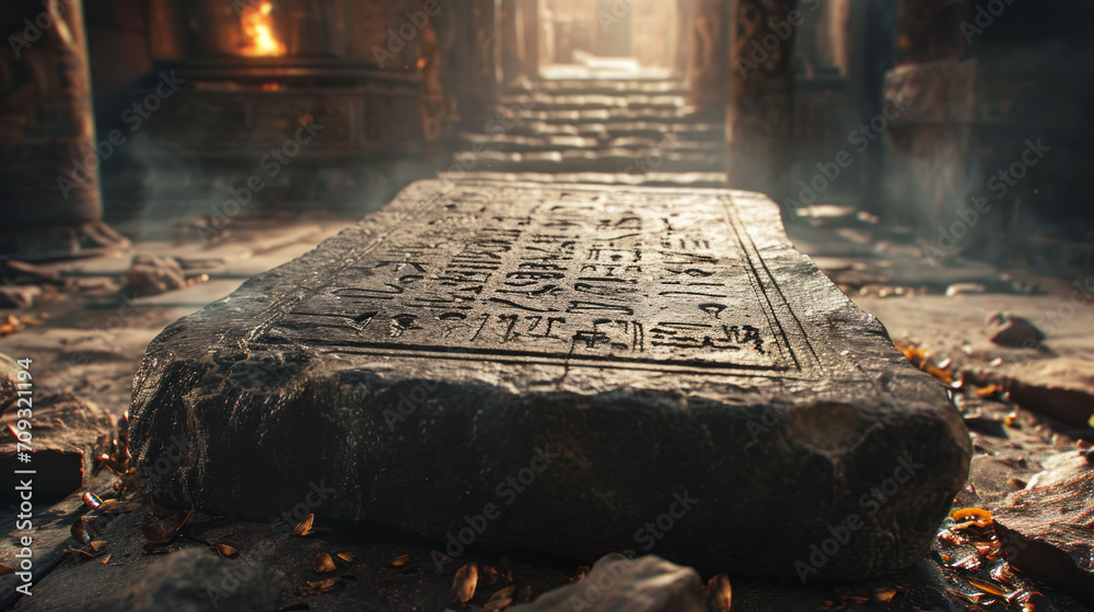 Old stone tablet with engravings, ancient egyptian stone tablet in a ...