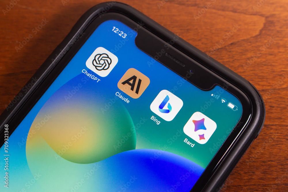 Vancouver, CANADA - Jan 8 2024 : Icons of ChatGPT, Claude, Bing and Google Bard seen in an ...