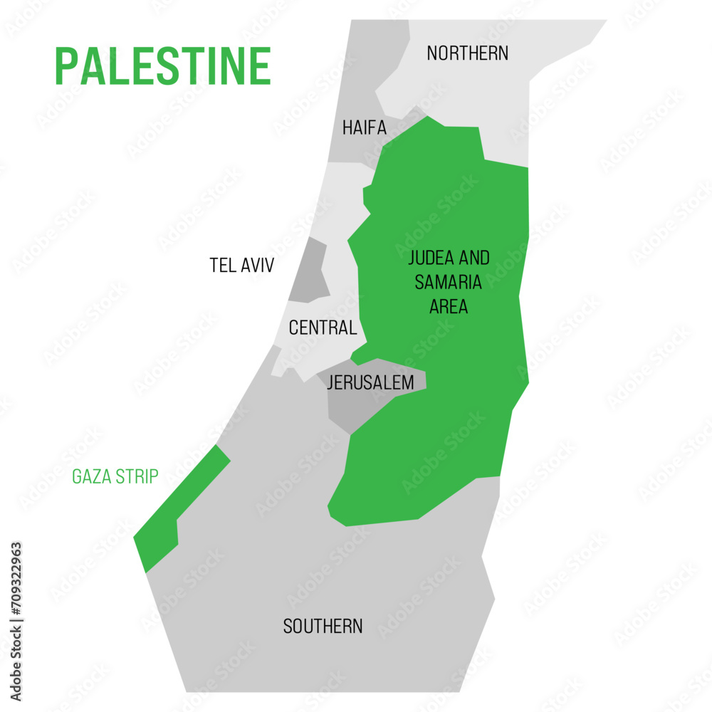 Political map of Palestine highlighted in the map of Israel. Green ...