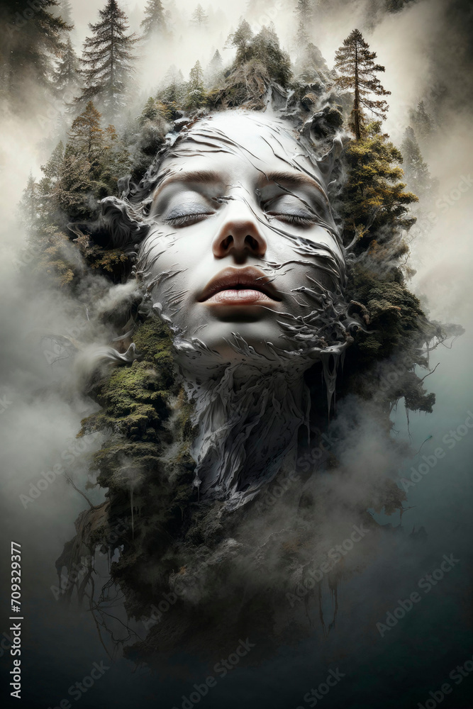 Surreal forest emerging from woman's tranquil face Generative AI image ...