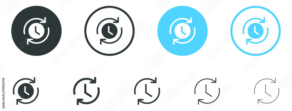 time and clock with arrow circle icons set in flat style, clockwise ...