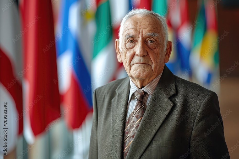 Elderly European businessman as a seasoned diplomat, with international ...