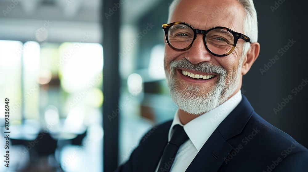 Smiling older bank manager or investor, happy middle aged business man ...