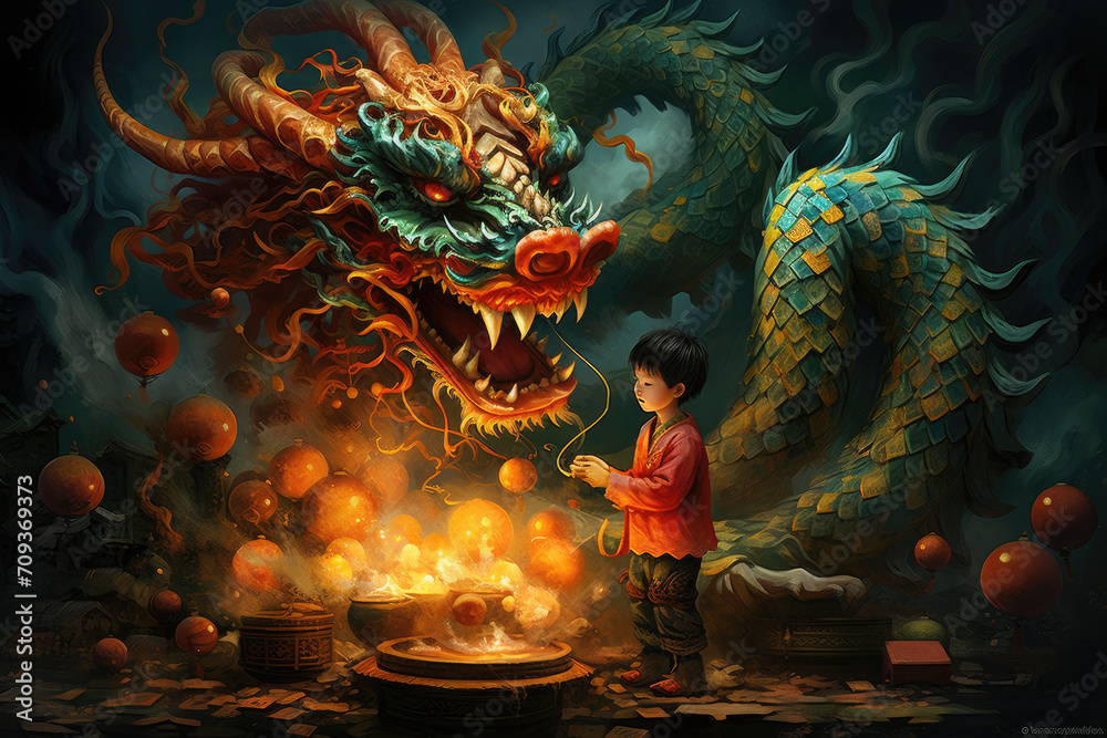 Celebrating the Chinese New Year, a street festival featuring a ...