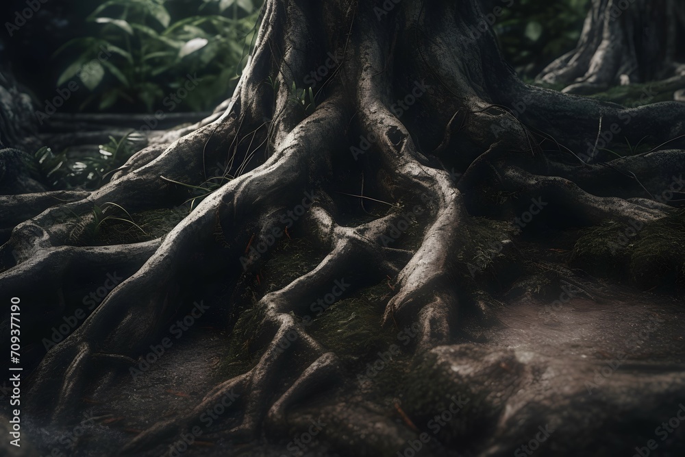 Interconnected tree roots , .highly detailed, cinematic shot photo ...