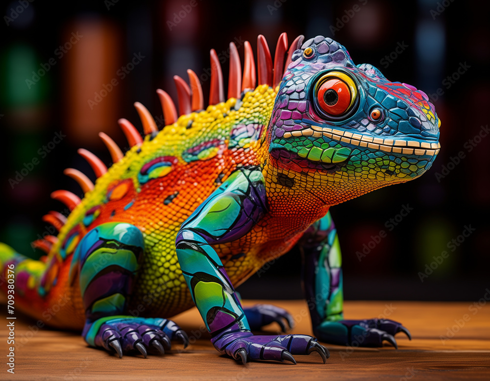 escultura de metal de camalón en acrílico, en el estilo de poca ...