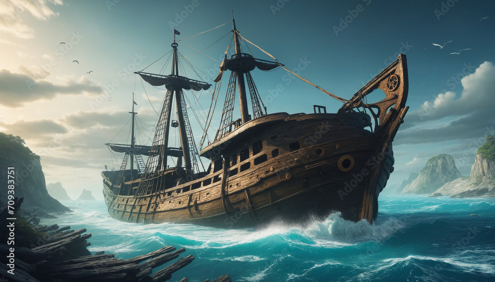 Shipwrecked - A compelling banner design showcasing a shipwreck against ...
