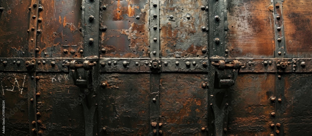 Bulkhead plating in the cargo hold of a ship made of steel. Stock Photo ...