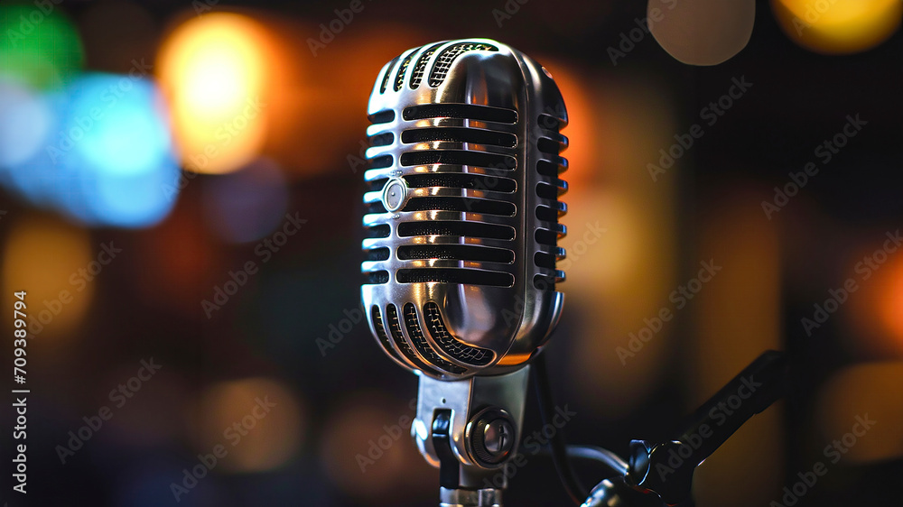 1950's professional microphone in recording studio, Vintage style ...