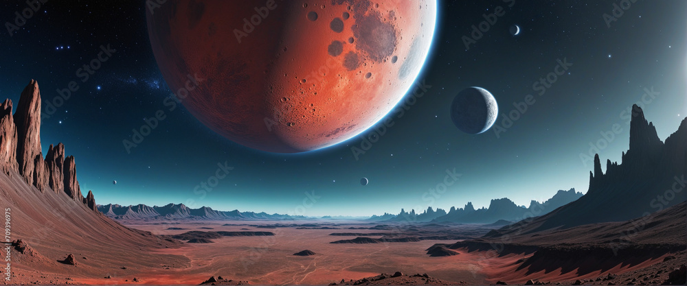 Cosmic cartoon background with fantasy planets and moons. Abstract ...