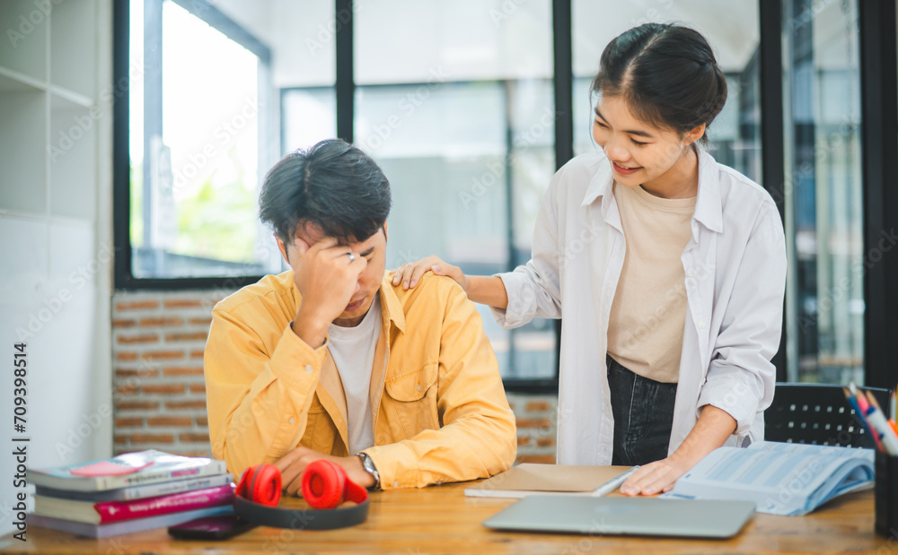Fellow students are consoling friends who are disappointed in grades ...