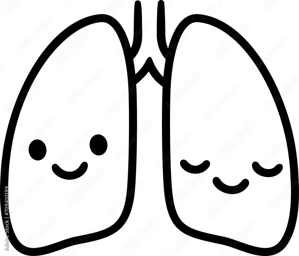 Cartoon lungs with cute smiling face. Hand drawn doodle style drawing ...