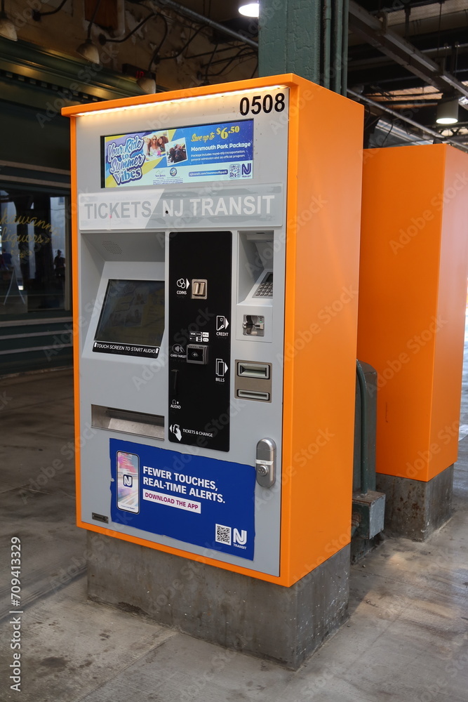 Ticket vending machine at Hoboken Terminal in New Jersey, USA. August ...