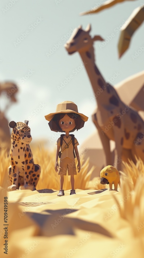 Cartoon digital avatars of Safari Sarah and the Savanna Creatures Stock ...