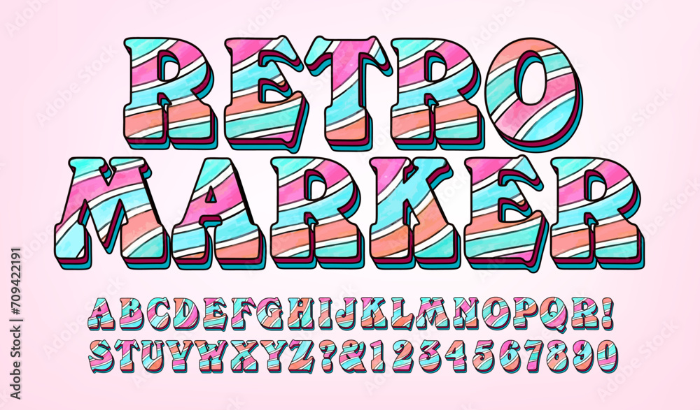 Retro Marker is a groovy multicolored retro lettering style with roots ...