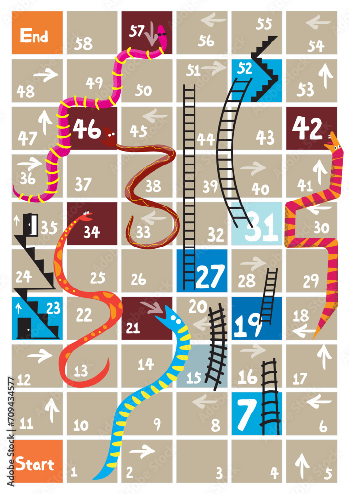 Editable Snake and Ladder Vector Illustration with Separated Assets ...