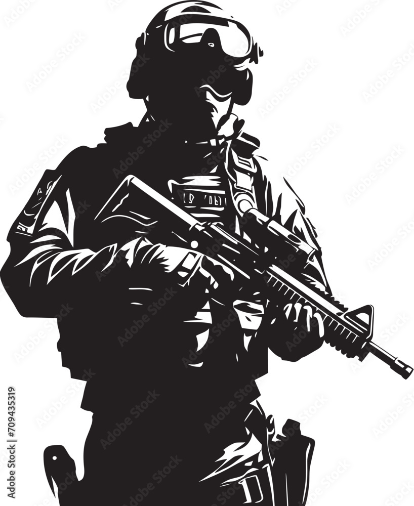 Silent Protectors Monochromatic Icon Depicting SWAT Police Authority in ...