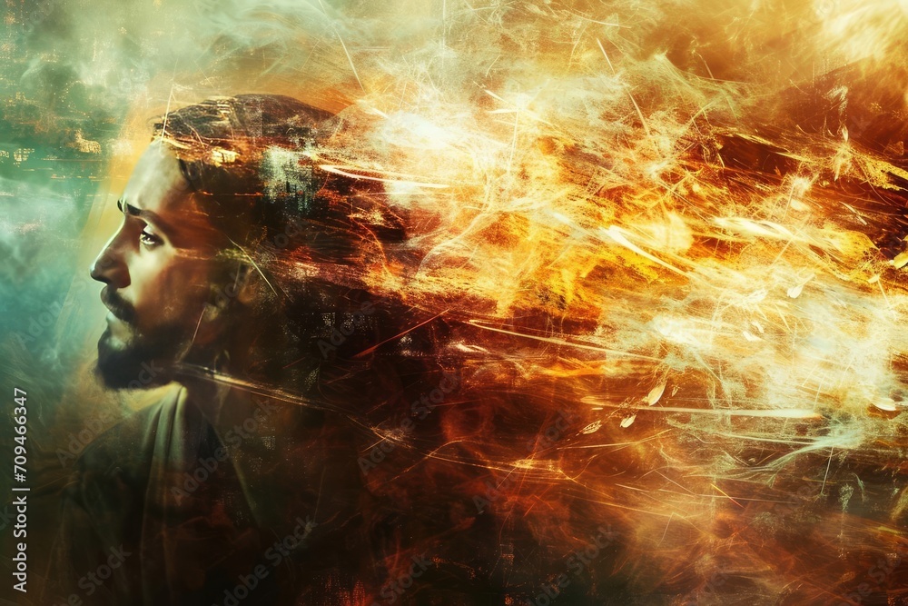 Foto de Dreamlike vision of jesus as the bread of life With abstract ...