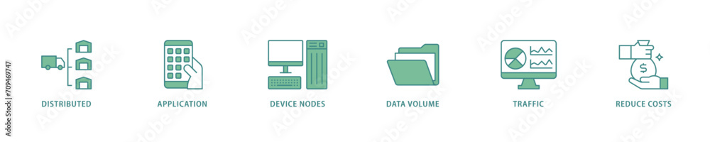 Edge computing icon set flow process which consists of distributed ...