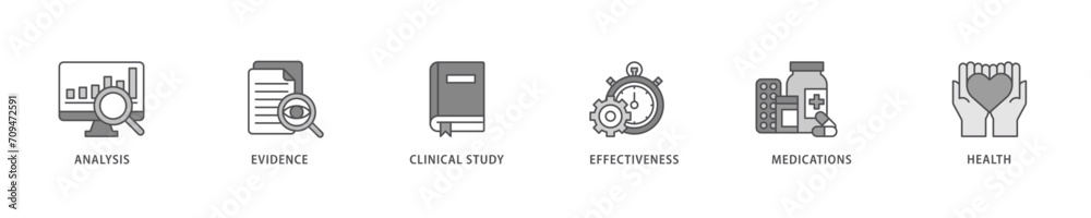 Clinical research icon set flow process which consists of analysis ...