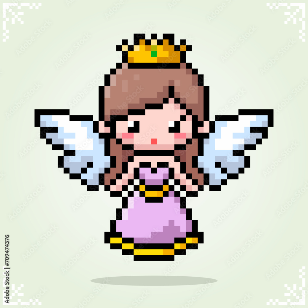 Princess with angel wings in 8 bit pixel art. Angel pixels for game assets and cross stitch ...
