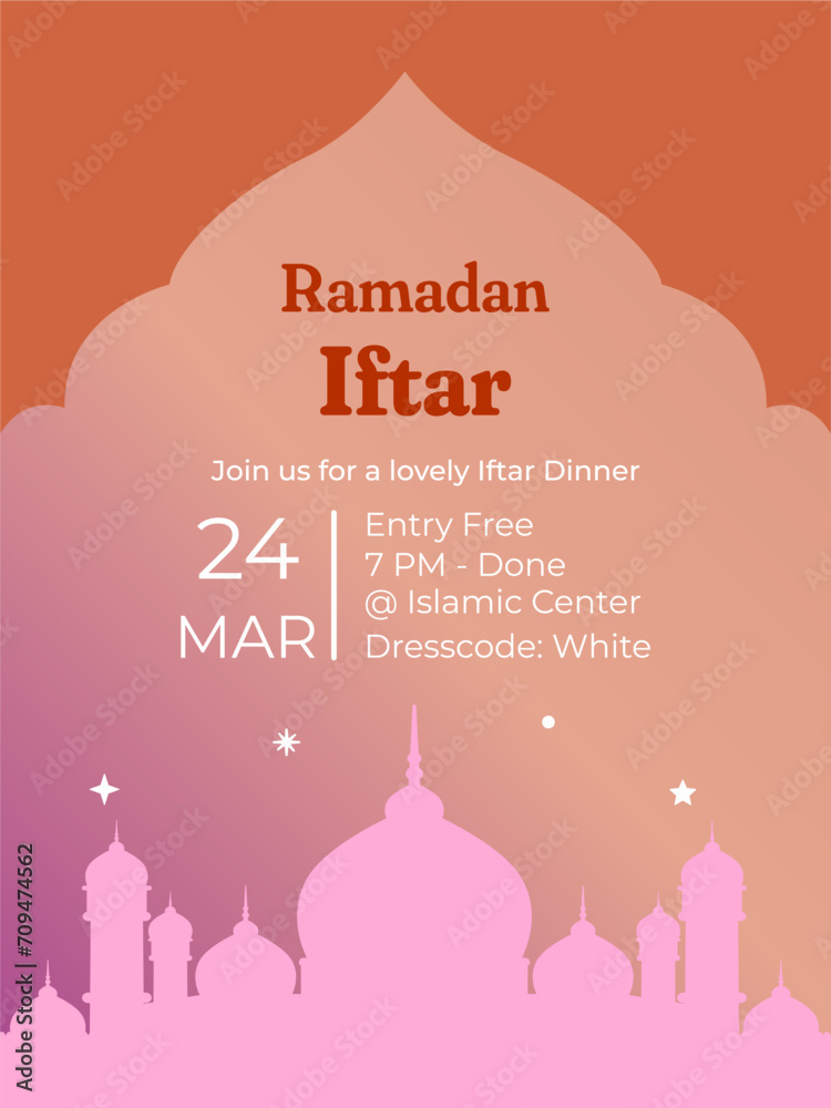 Ramadan Kareem Iftar party invitation greeting card template in red ...