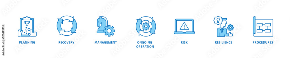 Business continuity icon set flow process which consists of management ...