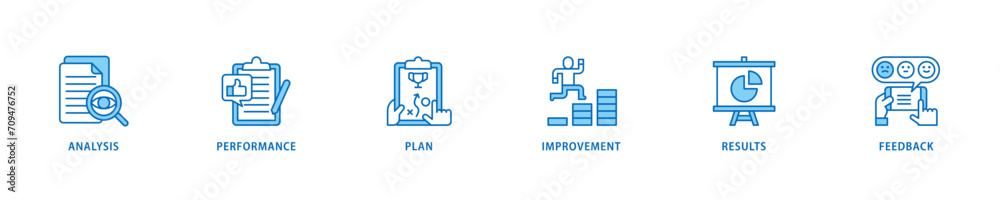 Evaluation icon set flow process which consists of analysis ...