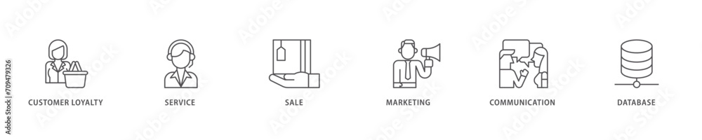 CRM icon set flow process which consists of customer loyalty, service ...