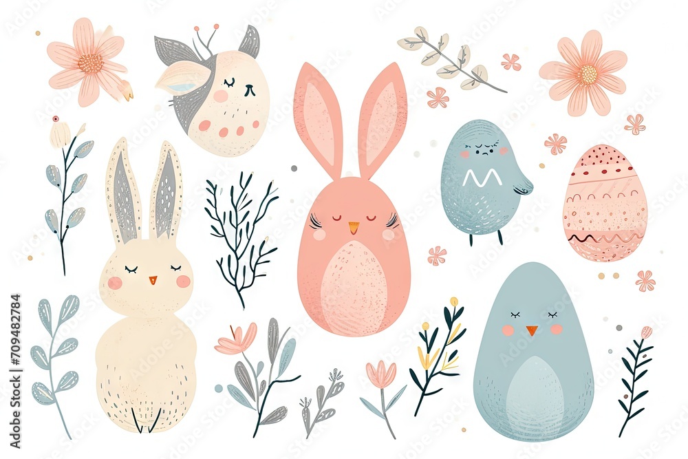 Minimalism and abstract cartoon vector very cute kawaii easter clipart ...