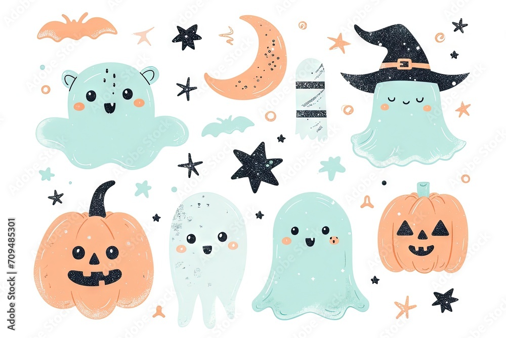 Minimalism and abstract cartoon vector very cute kawaii halloween ...