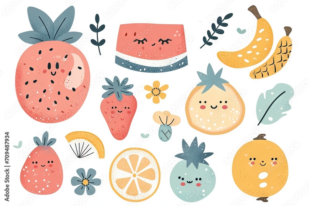 Minimalism and abstract cartoon vector very cute kawaii summer feelings ...
