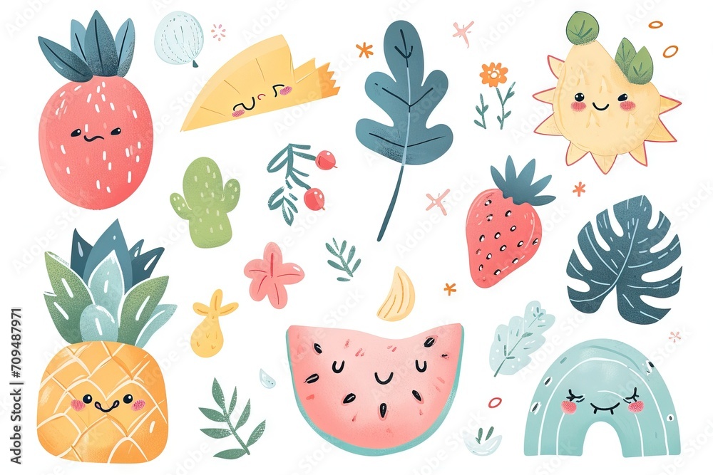 Minimalism and abstract cartoon vector very cute kawaii summer feelings ...