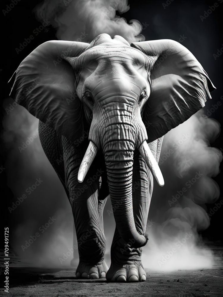 Majestic African Elephant - Dramatic smoke, weathered eyes, and ...