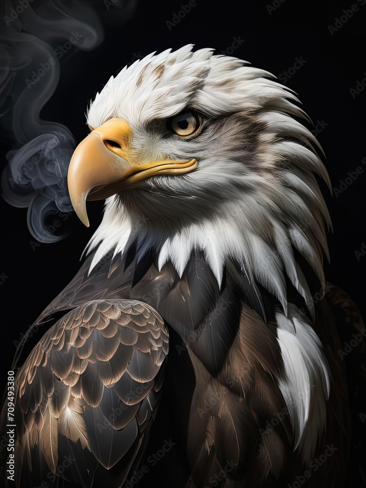 Majestic Bald Eagle in Dramatic Smoke - A portrait of a fierce and ...