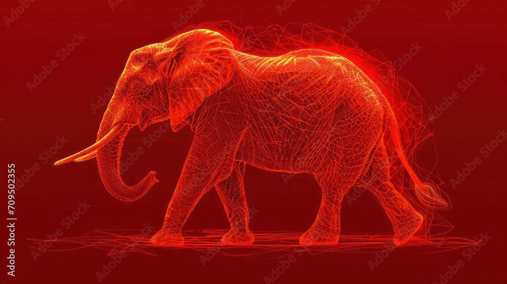a red picture of an elephant on a red background with lines in the ...