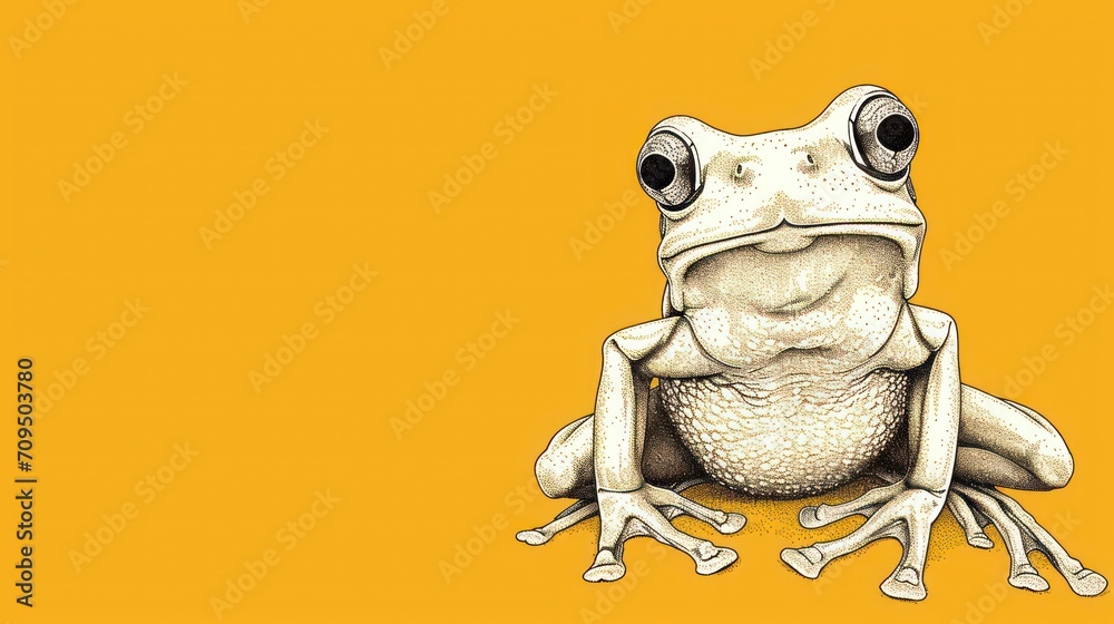 a drawing of a frog sitting on top of a yellow floor next to a black ...